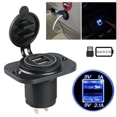 12V 24V for Motorcycle Car +5V 3.1A Green LED Light Dual USB Charger Socket Adapter Power Outlet