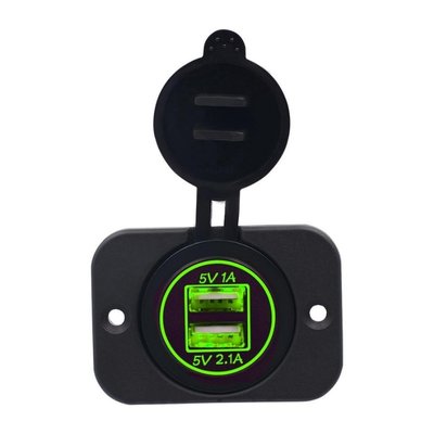 12V 24V for Motorcycle Car +5V 3.1A Green LED Light Dual USB Charger Socket Adapter Power Outlet