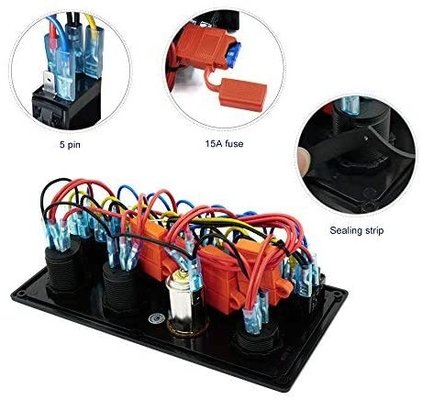 8 Gang Waterproof Rocker Switch Panel - with Fuse DC 12V/24V Digital Voltage Display Dual USB Slot Power Socket