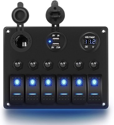 Waterproof Marine Boat Rocker Switch Panel Gang with Dual USB Slot Socket + Cigarette Lighter LED Light for Car Rv