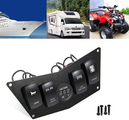 4 Gang 5 Pin Boat Rocker Switch Panel with Fuse ON Off Switch 30V Waterproof Blue LED Light for RV Car Vehicles Truck