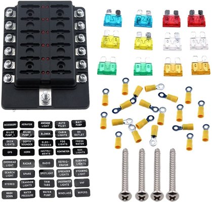 12 Way Fuse Block 12 volt -32 volt LED Red Light Indicator Blade Fuse Box for Boat Camper Car Truck RV Trailer Solar