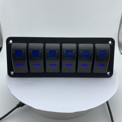 6 Gang Blue LED Waterproof Rocker Switch Panel Breakers Car Marine Boat RV 12V-24V