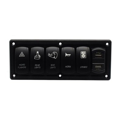 Plastic 7 Gang LED Rocker Switch Panel with 4.2A Dual USB Socket with Volt display Pre-Wired for Auto Car marine Truck