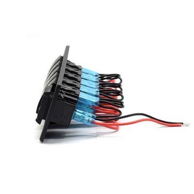 Plastic 7 Gang LED Rocker Switch Panel with 4.2A Dual USB Socket with Volt display Pre-Wired for Auto Car marine Truck