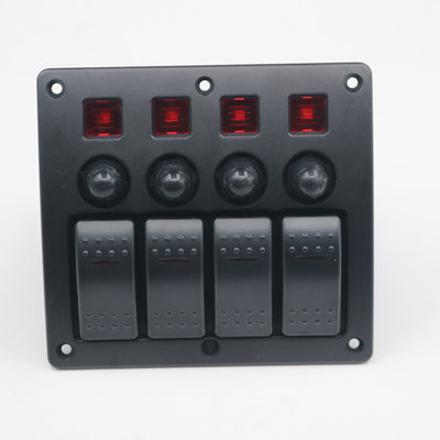 Auto car marine 12V 4 gang Red LED on-off rocker Switch Panel with circuit breaker fuse