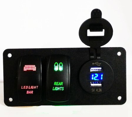 HOT 2 gang Rocker Switch Panel with Dual USB Charger and voltmeter