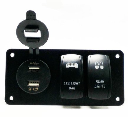 HOT 2 gang Rocker Switch Panel with Dual USB Charger and voltmeter