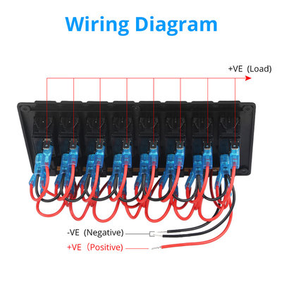 8 Gang Red LED Indicators Rocker & Circuit Breaker Waterproof Marine Boat Rv Switch Panel