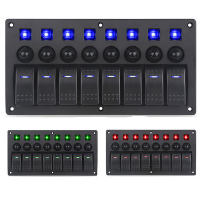 8 Gang Red LED Indicators Rocker & Circuit Breaker Waterproof Marine Boat Rv Switch Panel