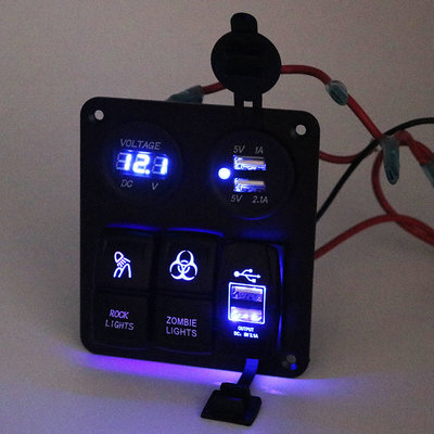Custom made Auto car marine 3 Gang Rocker Switch Panel with voltmeter and USB socket charger