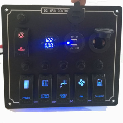 10 Gang Waterproof Car Automatic Boat Marine LED AC/DC Rocker Switch Panel with circuit breaker