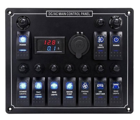 10 Gang Waterproof Car Automatic Boat Marine LED AC/DC Rocker Switch Panel with circuit breaker