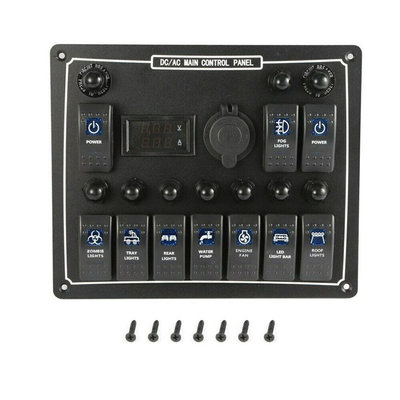 10 Gang Waterproof Auto Boat Marine LED AC/DC Rocker Switch Panel Dual Power
