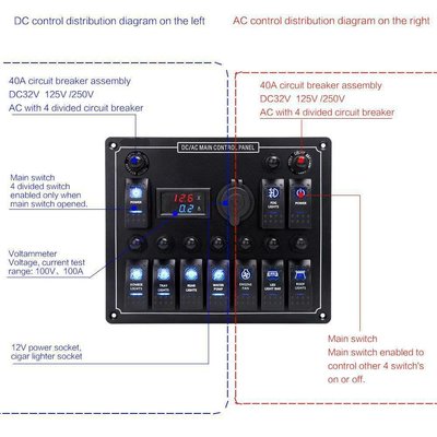 10 Gang Waterproof Car Automatic Boat Marine Fog Lamp Switch Current Voltage Meter