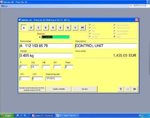 PL 65: Price List 01/2011 version Mercedes Star Diagnosis Tool