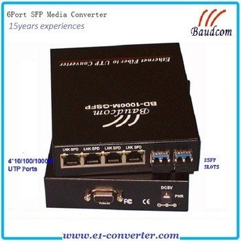 6 Port Gigabit SFP Media Converter 4 x GE UTP port to 2 x GE SFP port