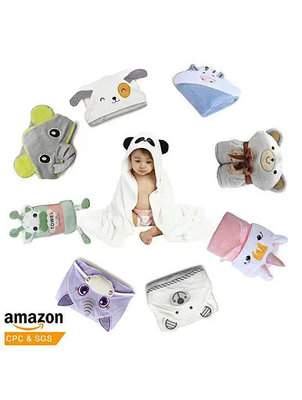 Custom Cartoon Animal Pattern Kids Bath Towels Bamboo Hooded