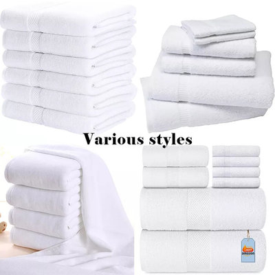 Custom Logo Cotton Bath Towel Sets Premium White  Quick Dry
