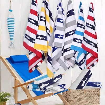 Custom Logo Print Cotton Beach Towel Oversized Colorful Stripe Organic Cotton Bay Towels