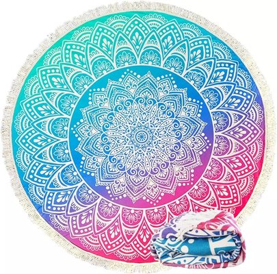 Printed Design Microfiber Beach Towel Sand Free Round With Tassels