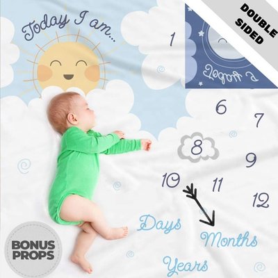 Baby Milestone Blanket Boy -Baby Month Blanket for Boys - First Year Calendar Monthly Growth Chart - Baby Boy Shower Gif