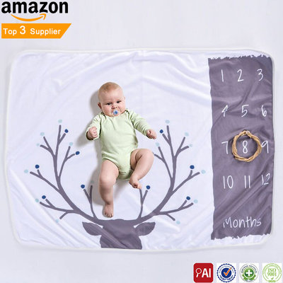 Baby Milestone Blanket Boy -Baby Month Blanket for Boys - First Year Calendar Monthly Growth Chart - Baby Boy Shower Gif