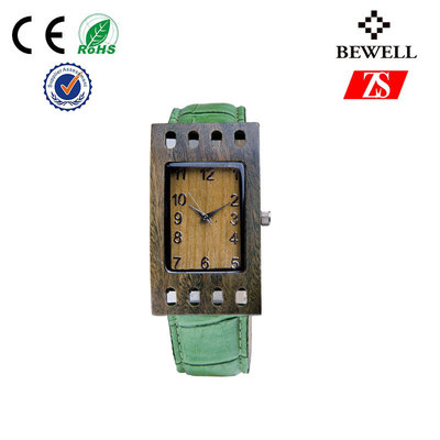 Eco - Friendly Rectangular Face Wooden Ladies Watch With Red Leather Strap