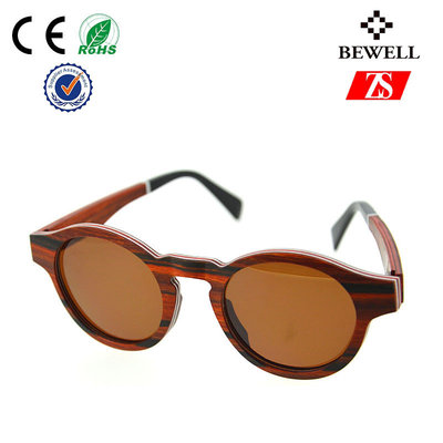 Circle Frame Wooden Sunglasses For Men , Custom Bamboo Sunglasses