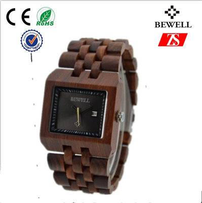Smooth Surface Wooden Wrist Watch , Square Shape Wood Band Watch