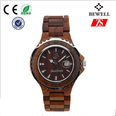 Water Resistant Wood Hand Watch , Steel Bezel Wooden Ladies Watch