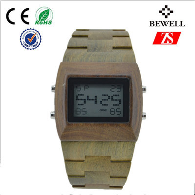 Waterproof Men Wooden Watches Digital Movement With LED Light