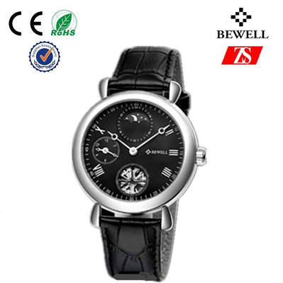 Genuine Leather Strap Stainless Steel Wrist Watches , Marble Dial Watch