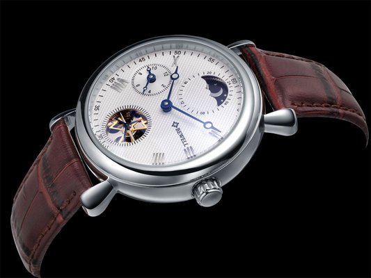 Genuine Leather Strap Stainless Steel Wrist Watches , Marble Dial Watch