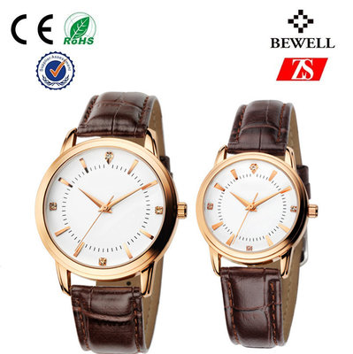 Vogue Couple Lover Stainless Steel Wrist Watches With Leather Strap