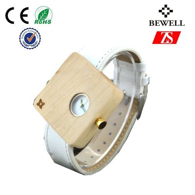 1 ATM  Quartz  Wooden Watch With Japanese Movement / White Leather Band