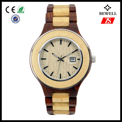 Stainless Steel Bezel Movt Ladies Wooden Watch With Date CE ROHS FSC