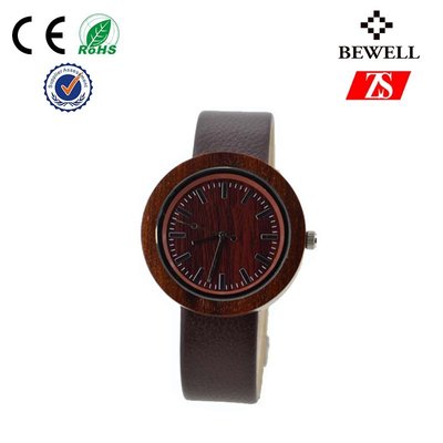Waterproof  Wooden Watch With Leather Band , Anti Scratch Glass Quartz Wood Watch