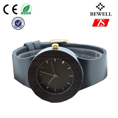 High - end Black Leather Band Wooden Watch With Logo Customized