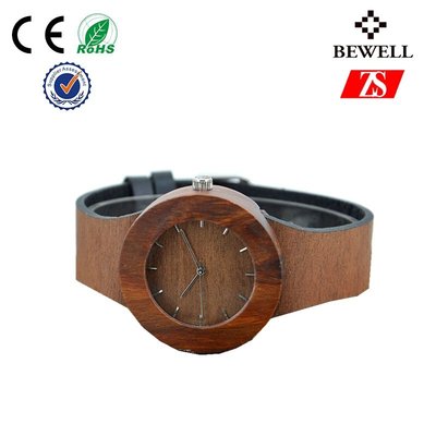 Water Resistant Red Sandal Wooden Watch With Leather Band OEM