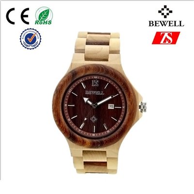 Waterproof Man Wood Wrist Watch , Charming Metal Buckle Wooden Hand Watch