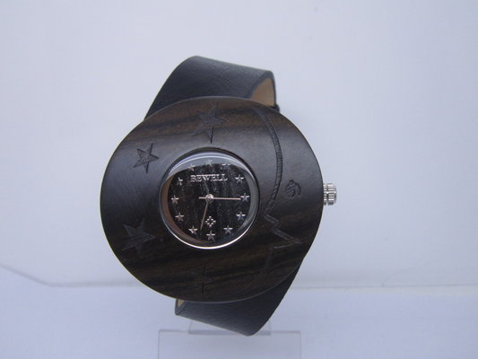 Customized Black Sandal Wooden Watch With Leather Band And Laser Logo