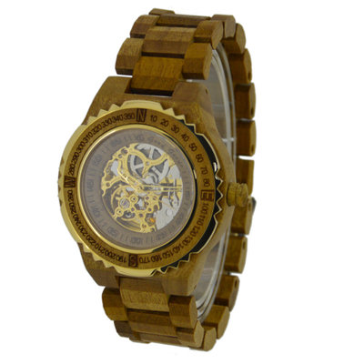 Brown Color Automatic Phoebe Wooden Watch , Harden Glass Waterproof Wood Watch