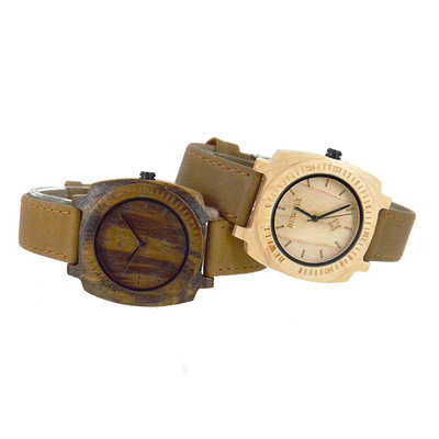 Genuine Leather Band Wooden Wrist Watch For Man , Wooden Mens Watch