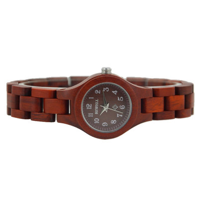 Red Ladies Wooden Watch With Japanese Quartz Movement & Mineral Glass