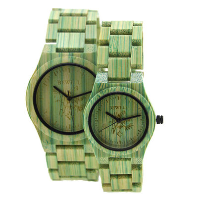 Green Quartz Wooden Wrist Watch / Handmade Bamboo Watches For Lovers