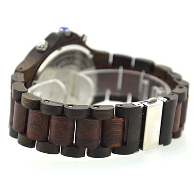 Customized Black And Red Quartz Wood Watch 3 ATM waterproof