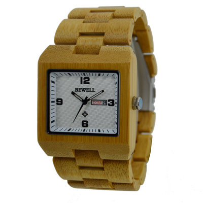 Handmade Square Case Carbonized Bamboo Watch With Double Calendar