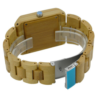 Handmade Square Case Carbonized Bamboo Watch With Double Calendar