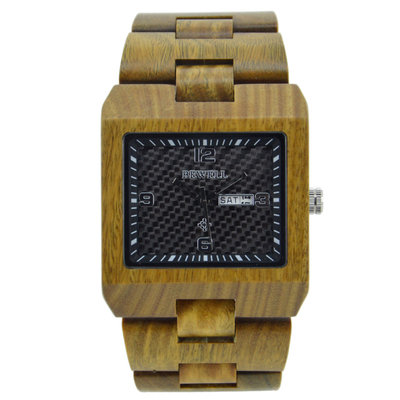 Green Sandalwood Men Wooden Watches With Double Calendar